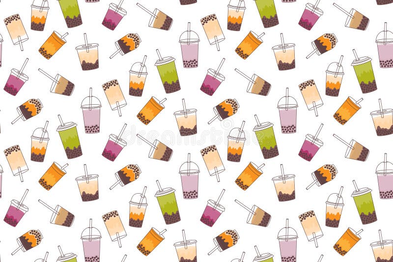 Tapioca Pearls Boba Tea Seamless Pattern. Bubble Tea Cups Stock Vector ...