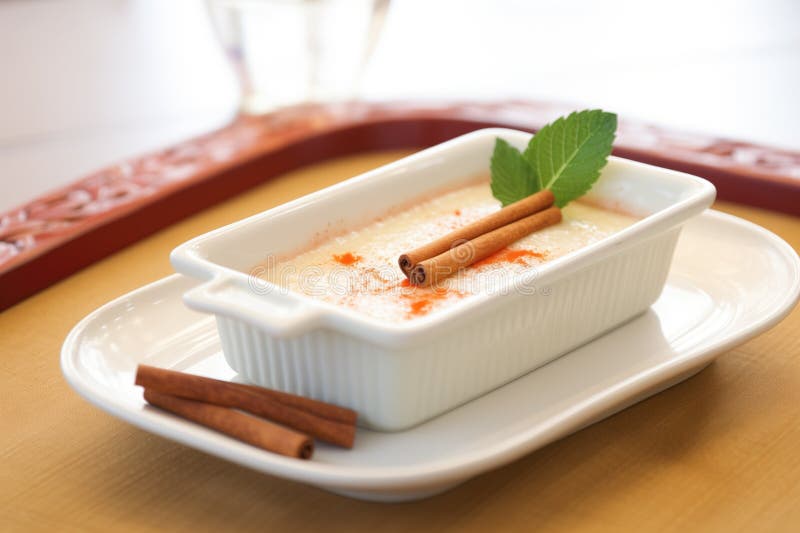 Tapioca Pudding in a Ceramic Dish, Cinnamon Stick Garnish Stock Photo ...