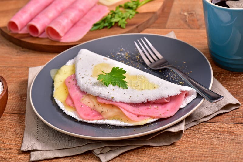 Tapioca Filled with Cheese and Ham Slices Stock Image - Image of snack ...