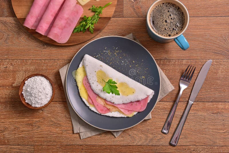 Tapioca Filled with Cheese and Ham Slices Stock Photo - Image of snack ...