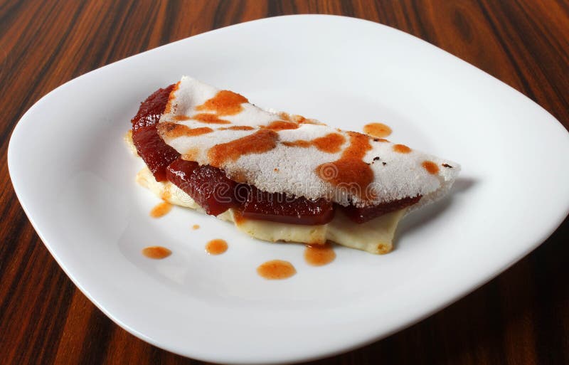 Tapioca with White Cheese Melted and Guava Paste. Brazilian Dessert ...