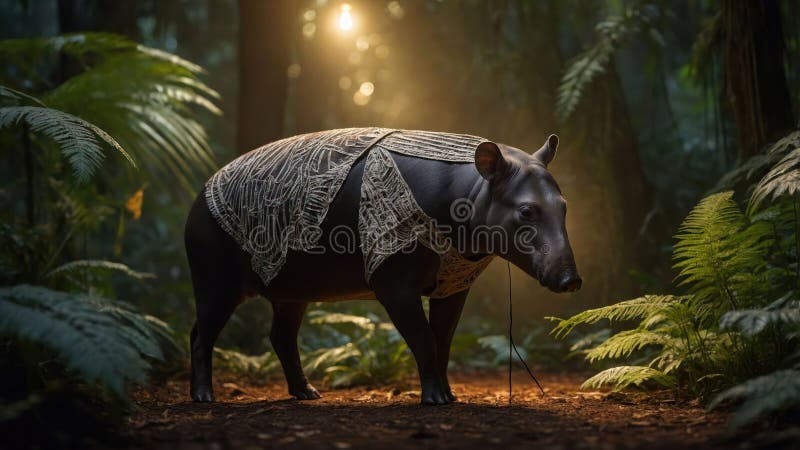 A Tapir in the Enchanted Forest: Mystical Creature Wearing Intricate ...