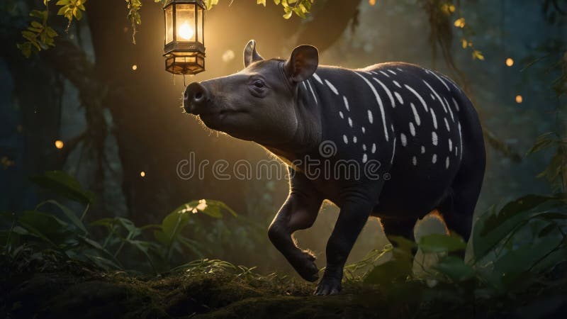 Enchanted Tapir in a Mystical Forest at Dusk Stock Illustration ...