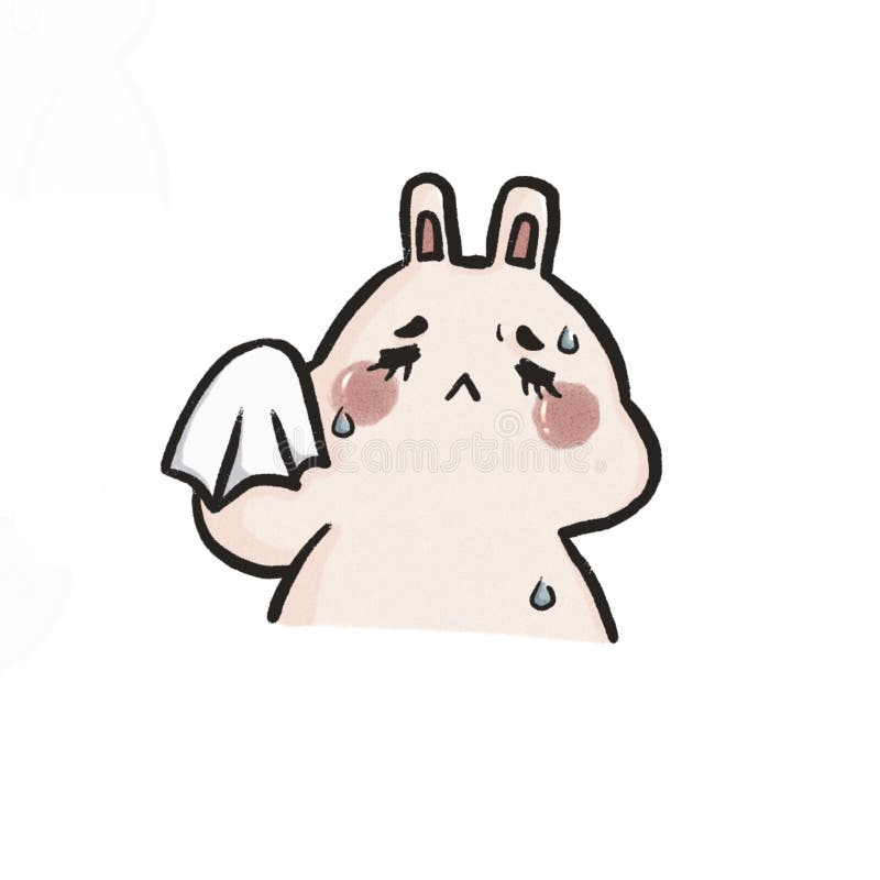 Cute Rabbit Wiping Sweat with Tissue Stock Illustration - Illustration ...