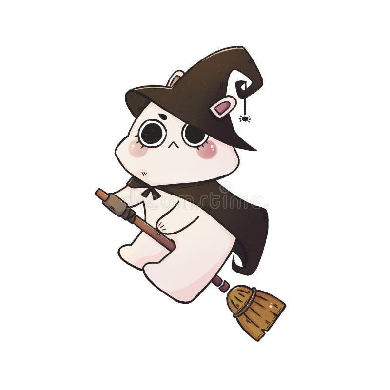 Cute Rabbit Witch Riding a Broomstick Illustration Stock Illustration ...