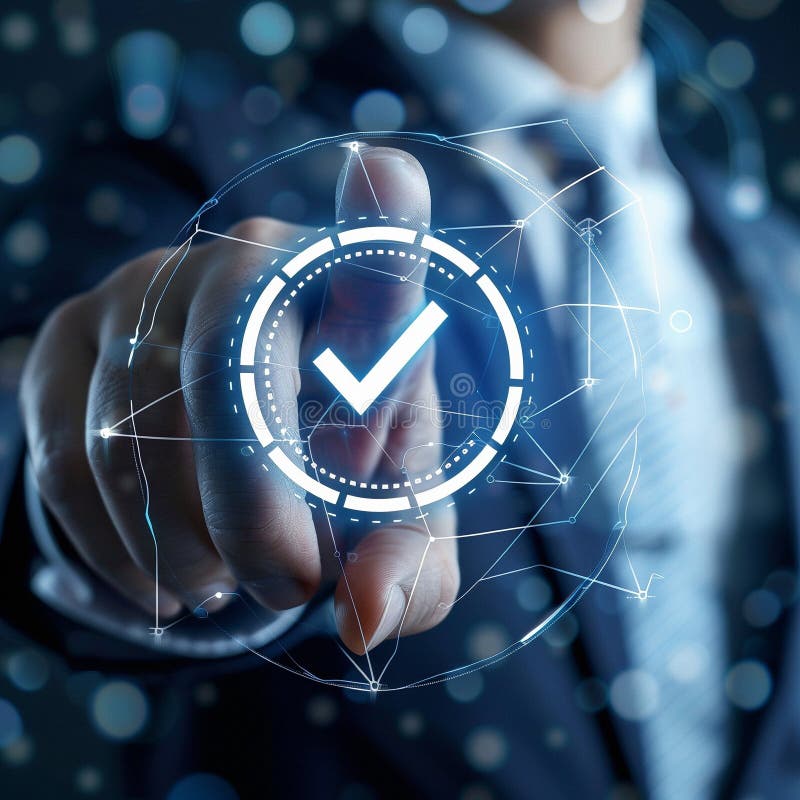 Tapping on the Digital Virtual Screen. Success, Confirmation.Business ...