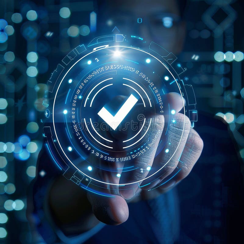 Tapping on the Digital Virtual Screen. Success, Confirmation.Business ...