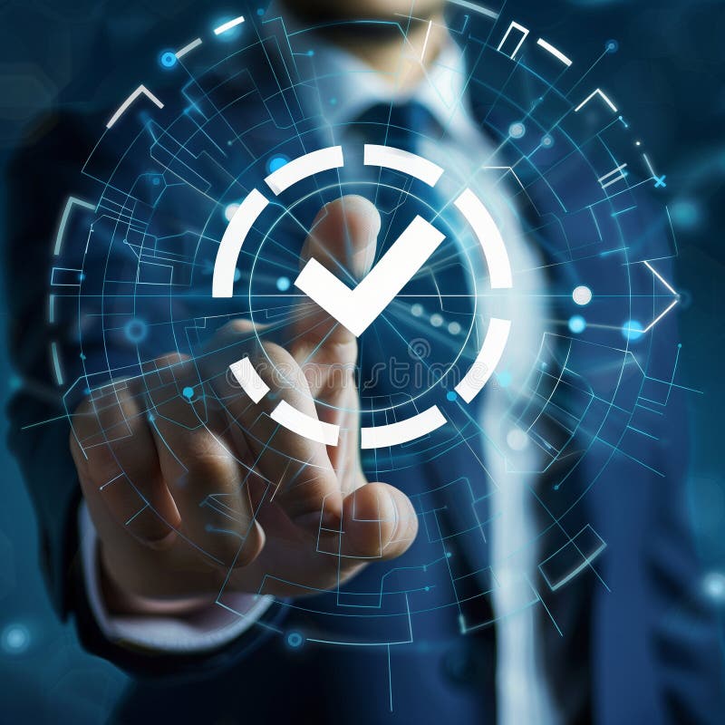 Tapping on the Digital Virtual Screen. Success, Confirmation.Business ...