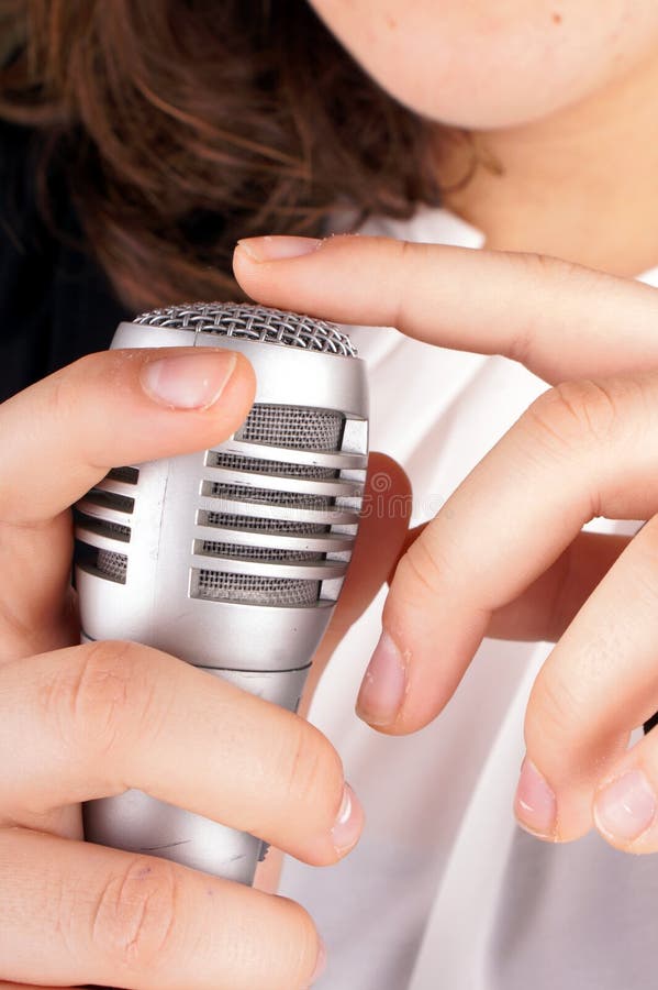 Tapping on microphone stock image. Image of woman, conference - 52616479