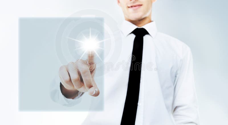 Tapping in To the Future of Technology. a Business Man Touching a ...