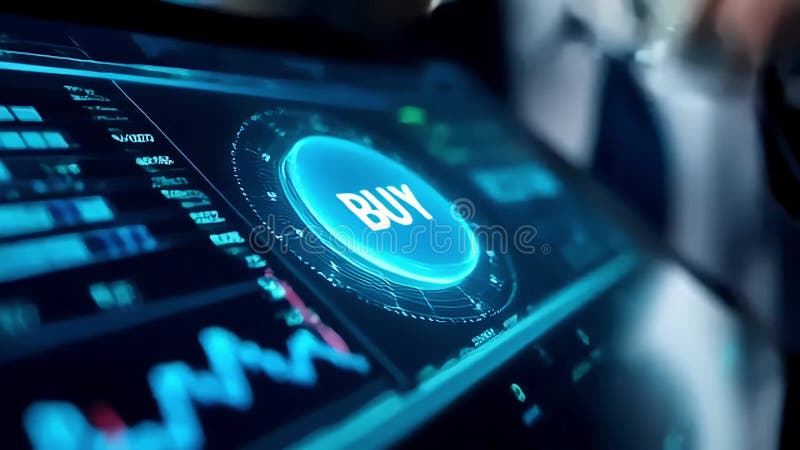 Tapping Touchscreen Interface with Glowing Data Charts Finger ...