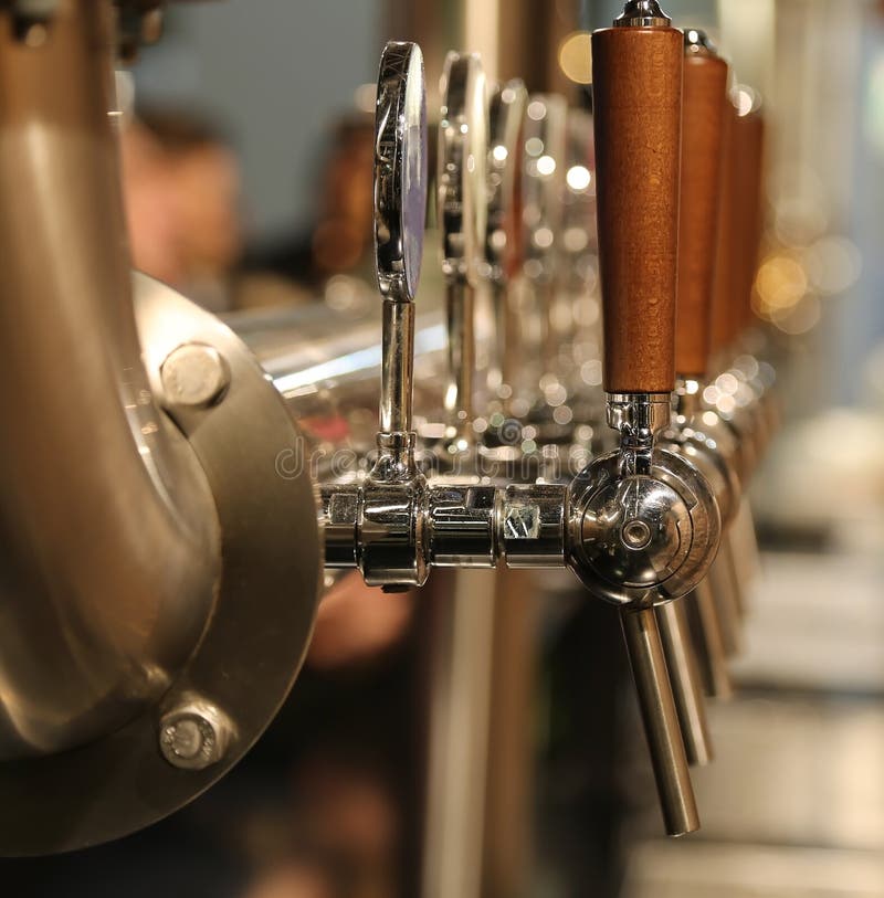 Taps for Draft Beer in the Pub Stock Image - Image of spirituous ...