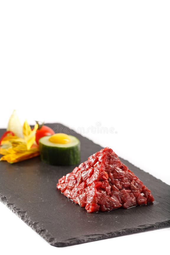 Tar-tar Beaf Meat Pyramida View Stock Image - Image of starter, sauce ...