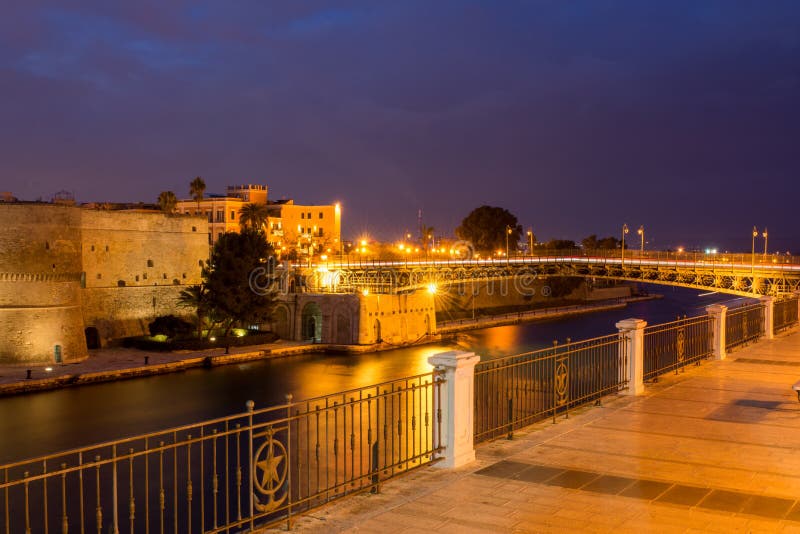 Taranto Swing Bridge on the Taranto Canal Boat at Night Stock Photo ...