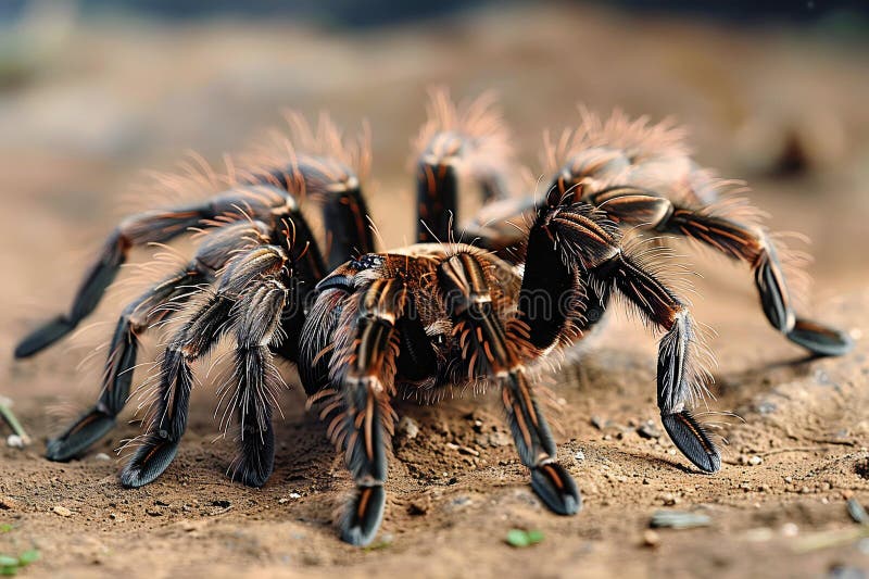 A Tarantula Crawling on the Ground, with Its Long Legs Extended and an ...