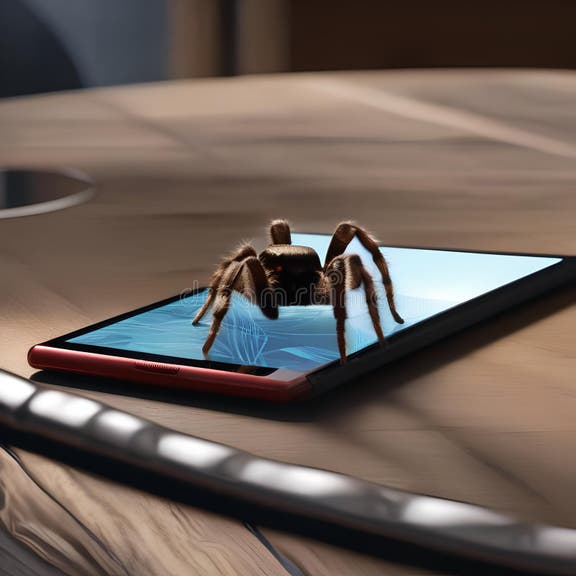A Tarantula Crawling on a Tablet, Scrolling through a Spider-themed Web ...