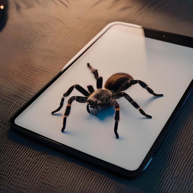 A Tarantula Crawling on a Tablet, Scrolling through a Spider-themed Web ...