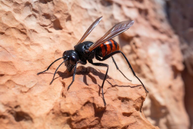 Tarantula Hawk Wasp Perched on a Desert Rock Stock Photo - Image of ...