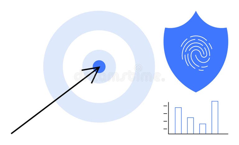 Target Accuracy, Cybersecurity Shield, and Analytics Chart for Performance and Security ...