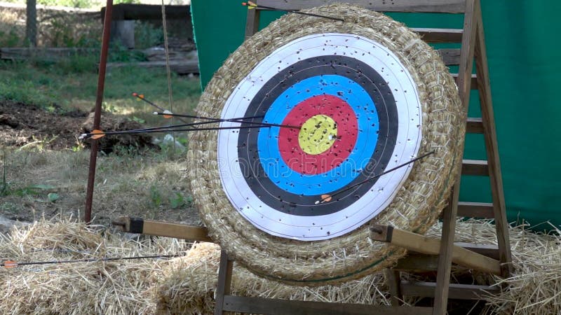 Hitting an Arrow into a Shooting Target. Archery, Accuracy Competition ...