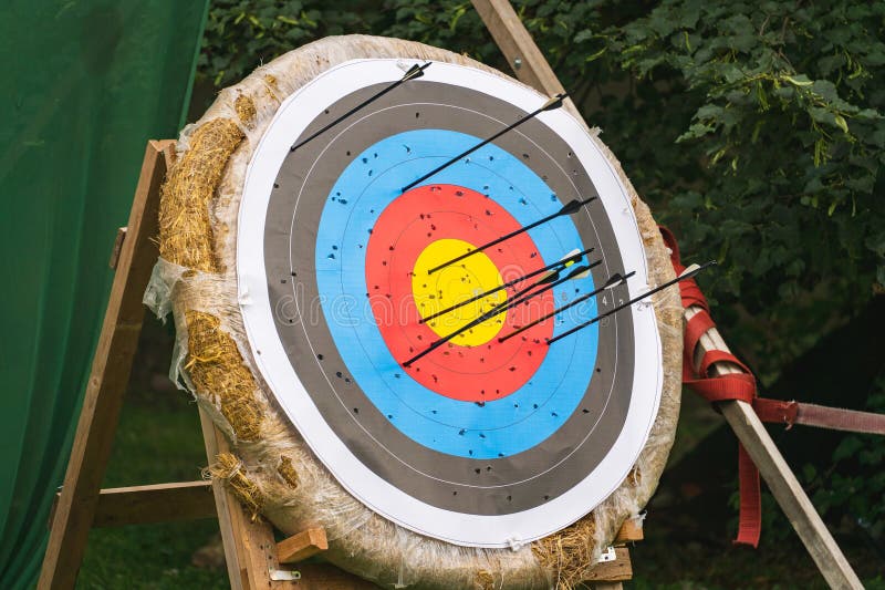 Target for Archery Struck by Arrows, Close-up Photo Stock Image - Image ...