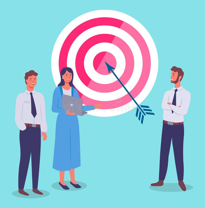Target with Arrow in Bullseye, Business Teamwork. Team of Workers ...