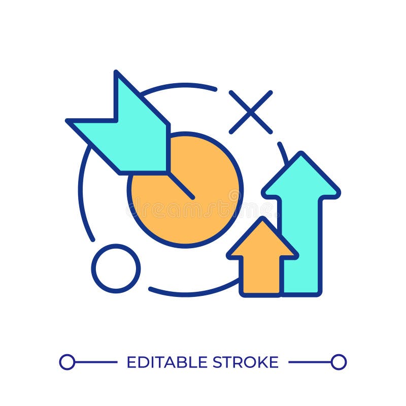 Target with Arrow and Raising Charts RGB Color Icon Stock Illustration ...