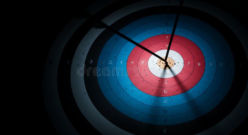 Target with Arrows Blue, Red, White Bullseye with Arrows Under Dramatic ...