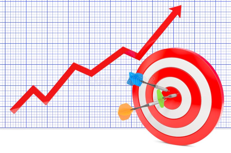 Target with Growing Chart from Gold Coins Around, 3D Rendering Stock ...