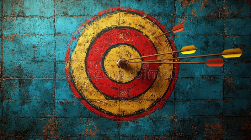 Target with Arrows Hitting Center, Vibrant Colors, Textured Wall Stock ...