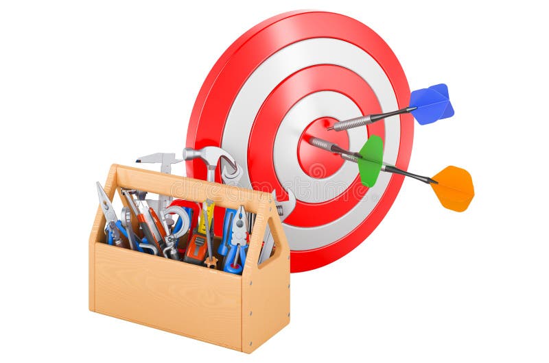 Target with Arrows with Tool Box, 3D Rendering Stock Illustration ...