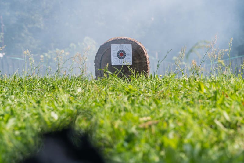 The Target is Attached To a Log. in the Background Smoke Stock Photo ...