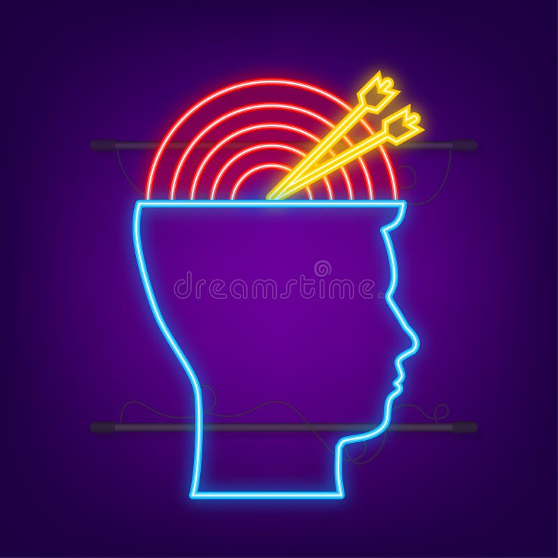 Target Brain Profile for Medical Design. Neon. Vector Illustration ...