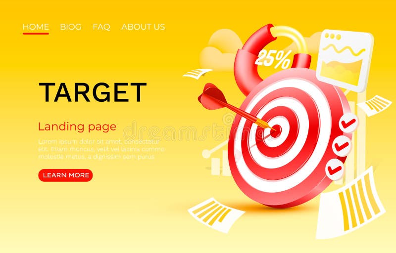 Target Chart Landing Page, Banner Business 3d Icon. Vector Stock Vector ...