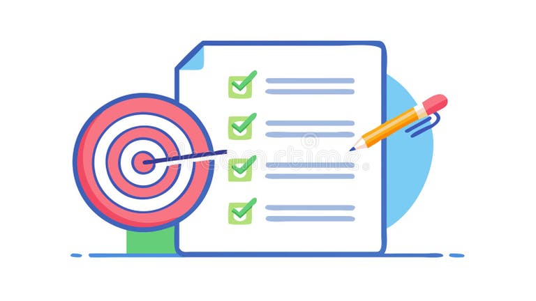 Target with Checklist on Clipboard, Accomplished Goals, Vector Design ...