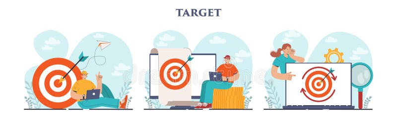 Target Concept Set. Ambitious Characters Aiming in Target and Shooting ...