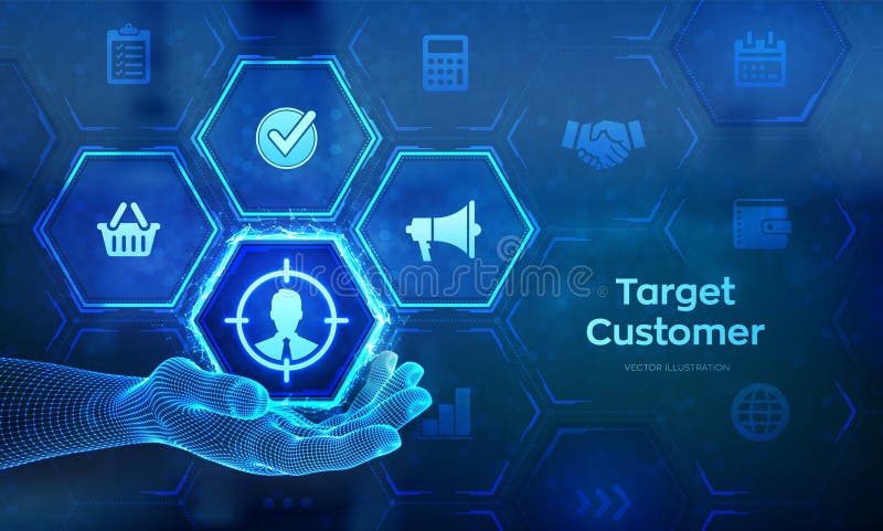 Target Customer Icon in Wireframe Hand. Buyer Persona, Customer ...
