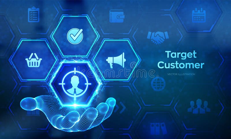 Target Customer Icon in Wireframe Hand. Buyer Persona, Customer ...