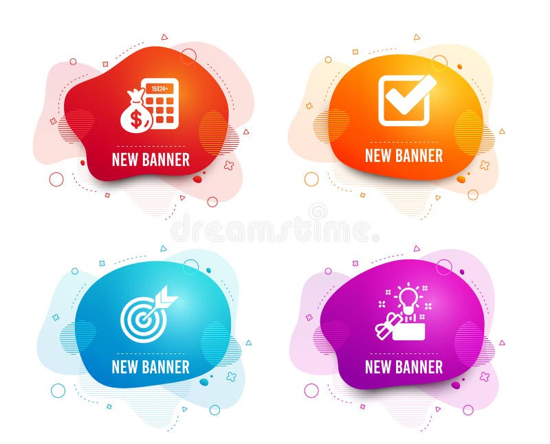 Target, Finance Calculator and Checkbox Icons. Creative Idea Sign ... Target, Finance Calculator and Checkbox Icons. Creative Idea Sign ...