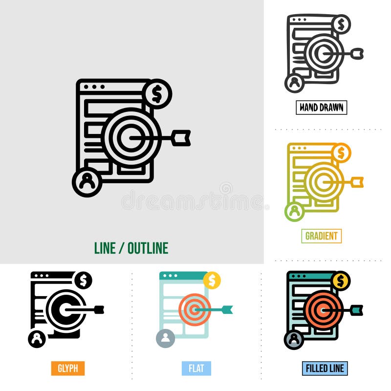 Target Icon in Six Different Styles, Based on Outline Style, Seo Icon ...
