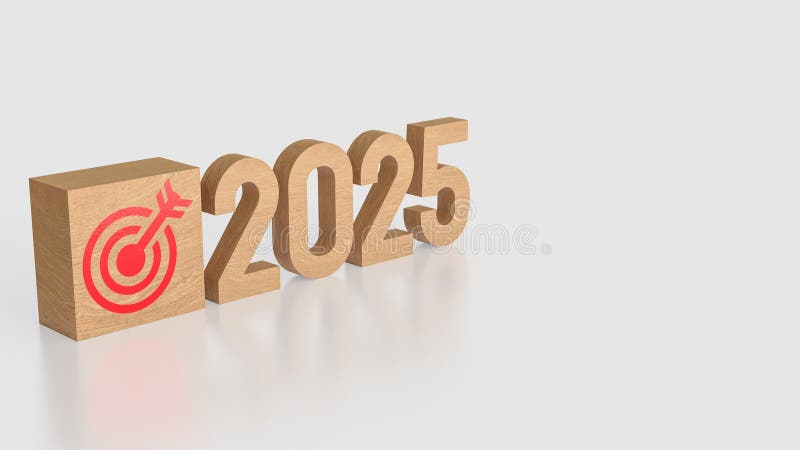 The Target Icon on Wood Cube and 2025 Number for Business Concept 3d ...