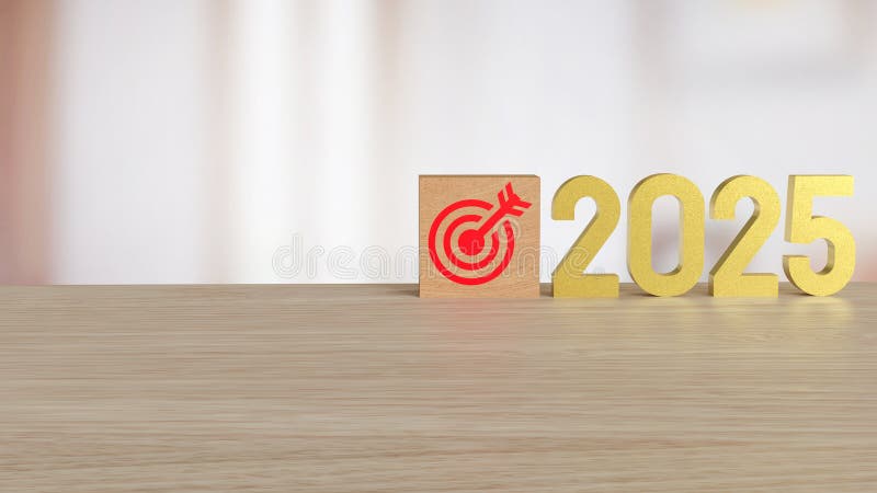 The Target Icon on Wood Cube and 2025 Number for Business Concept 3d ...