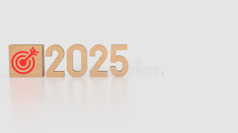 The Target Icon on Wood Cube and 2025 Number for Business Concept 3d ...