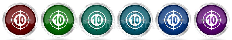 Target Silver Metallic Glossy Icons, Set of Modern Design Buttons for ...