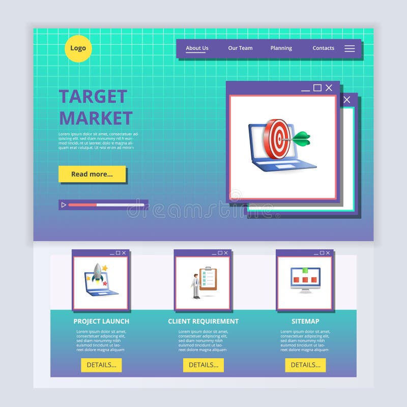 Target Market Flat Landing Page Website Template. Project Launch ...