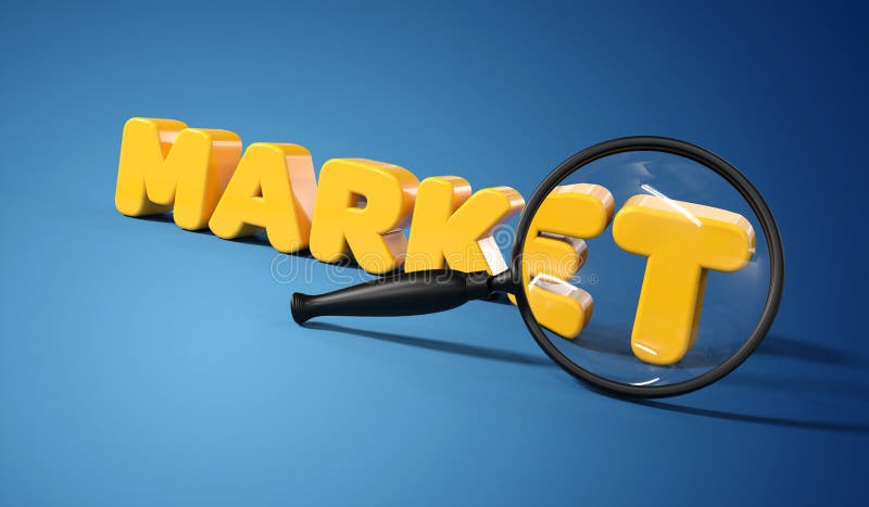 Target Market, Word "market" with a Magnifying Glass in Front - Blue ...