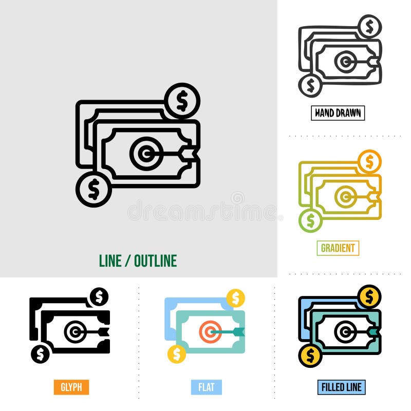 Target Profit Icon in Six Different Styles, Based on Outline Style, Seo ...