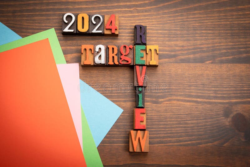 2024 Review. Alphabet Blocks on Wooden Texture Table Stock Image ...