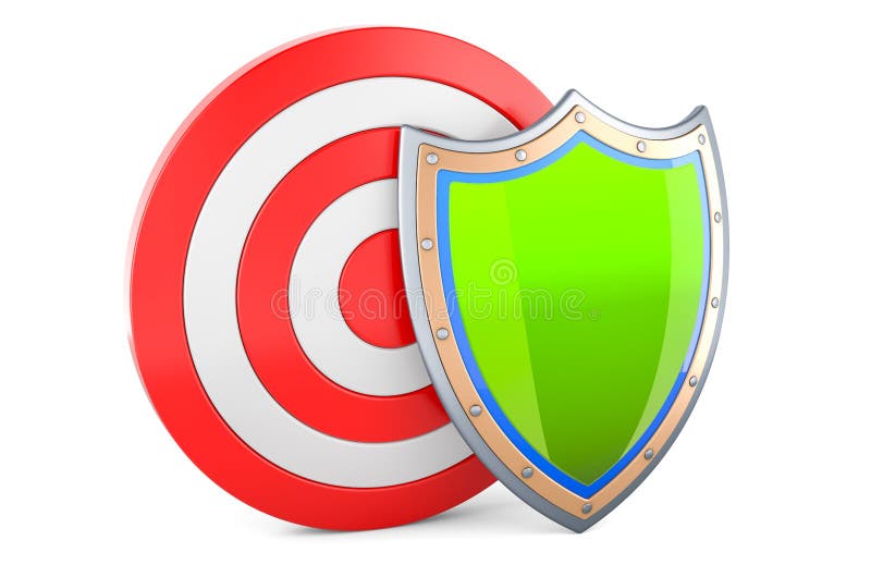 Target with Shield, 3D Rendering Stock Illustration - Illustration of ...