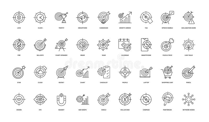 Target Themed Icons Set with Various Essential Symbols Stock Vector ...